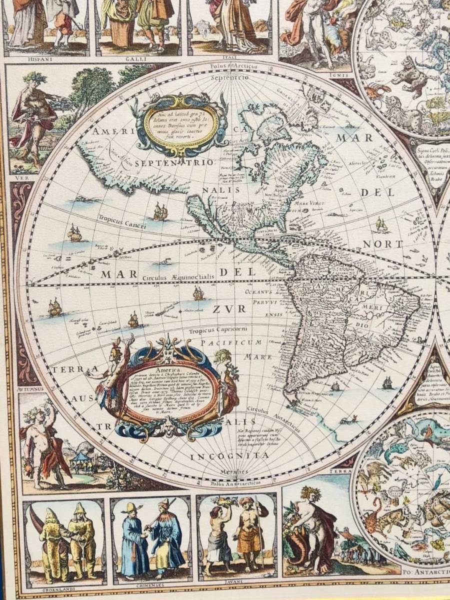 Maps - Rare Antique 1652 Visschers Two Hemisphere Cartes-a-Figures ...