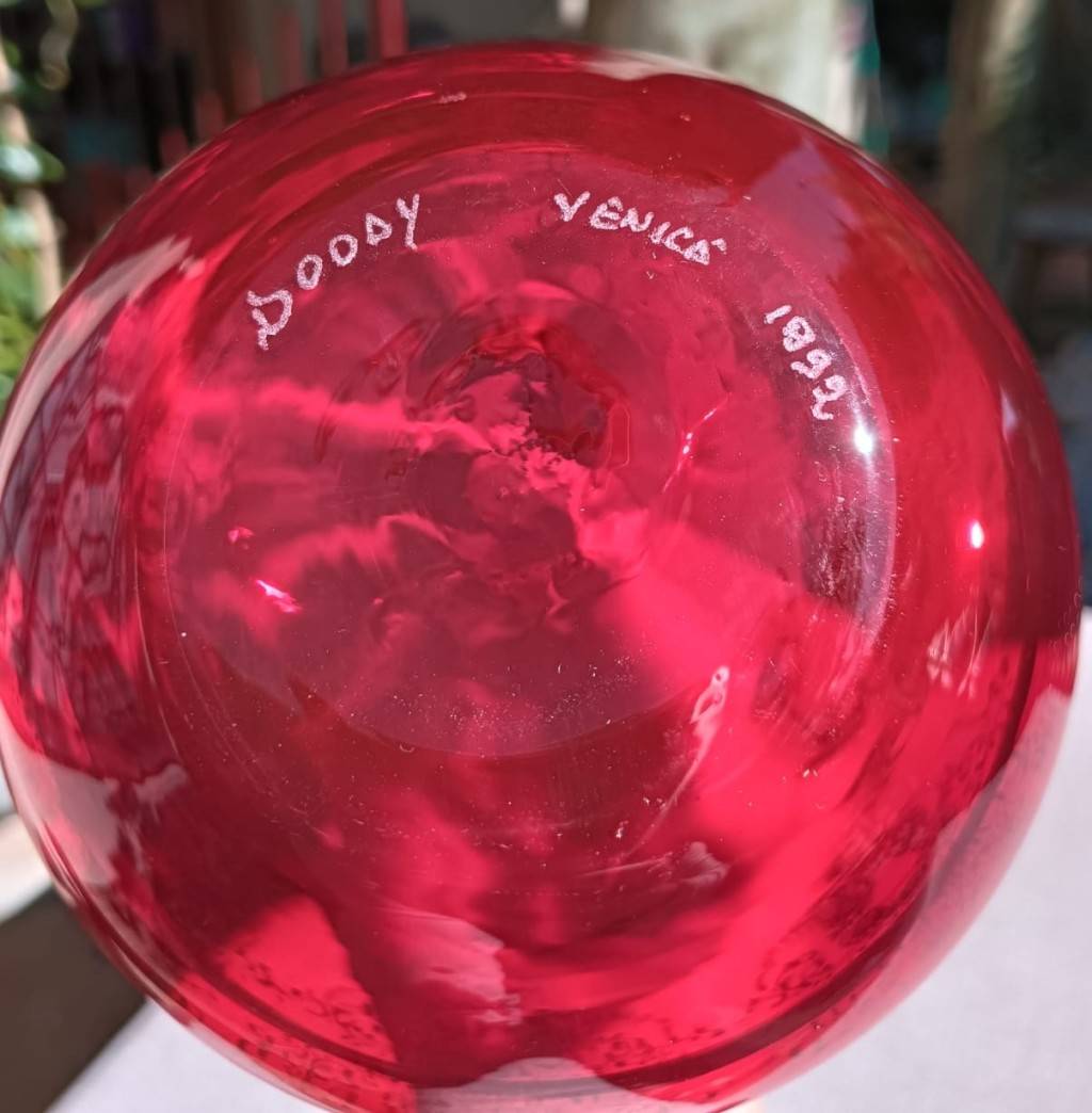 Decanters - Vintage Ferro & Lazzarini Murano Red Glass 24K Leaf Gold ...