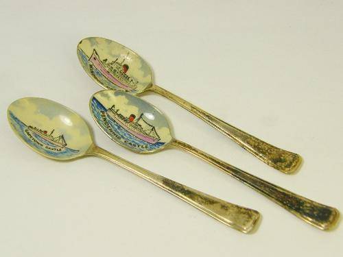 Maritime - Lot of 3 Union Castle line enamelled spoons - Windsor castle ...