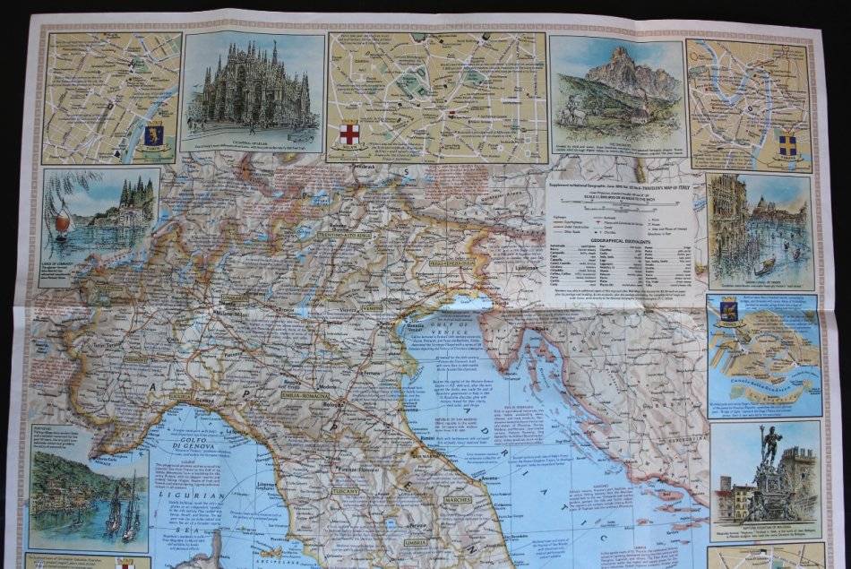 Maps - Vintage National Geographic Folded Map A Travelers Map of Italy ...