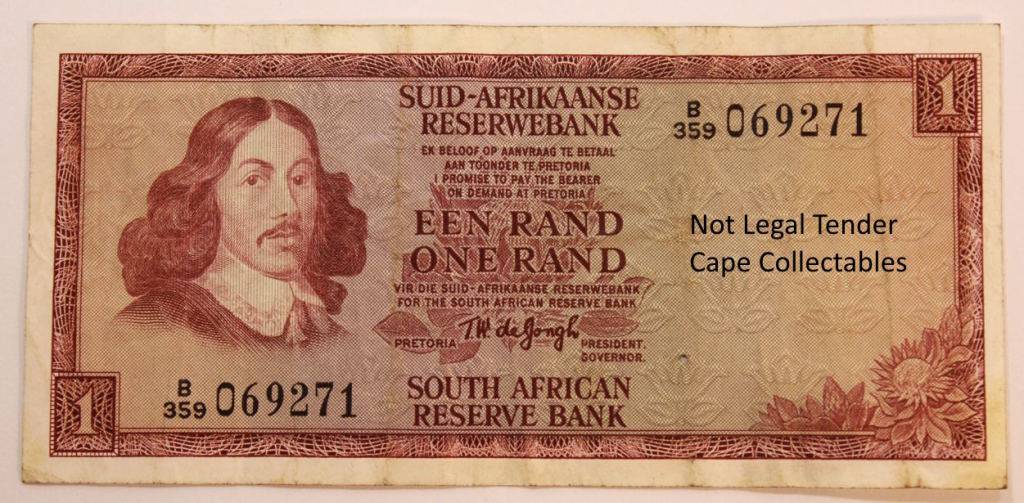 TW de Jongh - South Africa 1 Rand Bank Note Springbok Watermark de ...