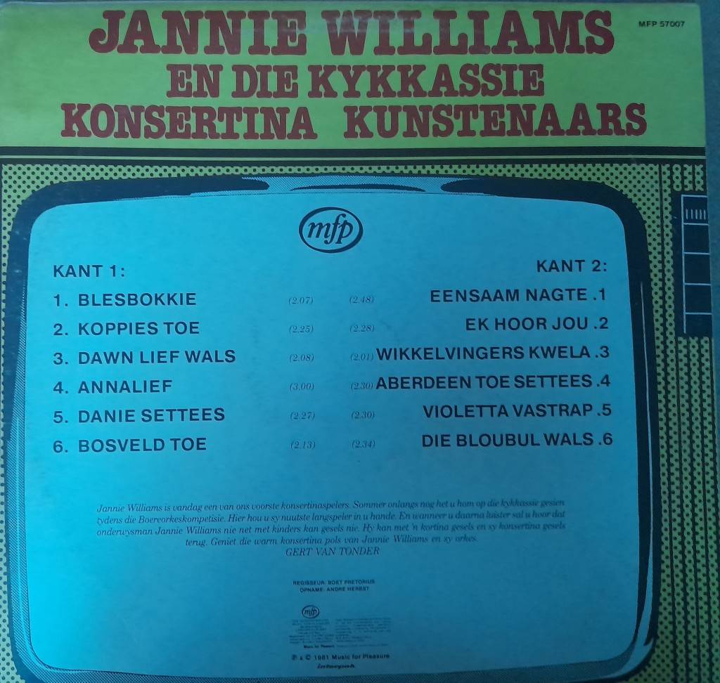 Afrikaans - Vinyl: Jannie Williams en die kykkassie konsertina ...