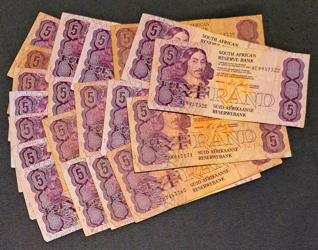 CL Stals - 20 OLD FIVE RAND NOTES OF S.A. **C L STALS** 1BID WINS ALL ...