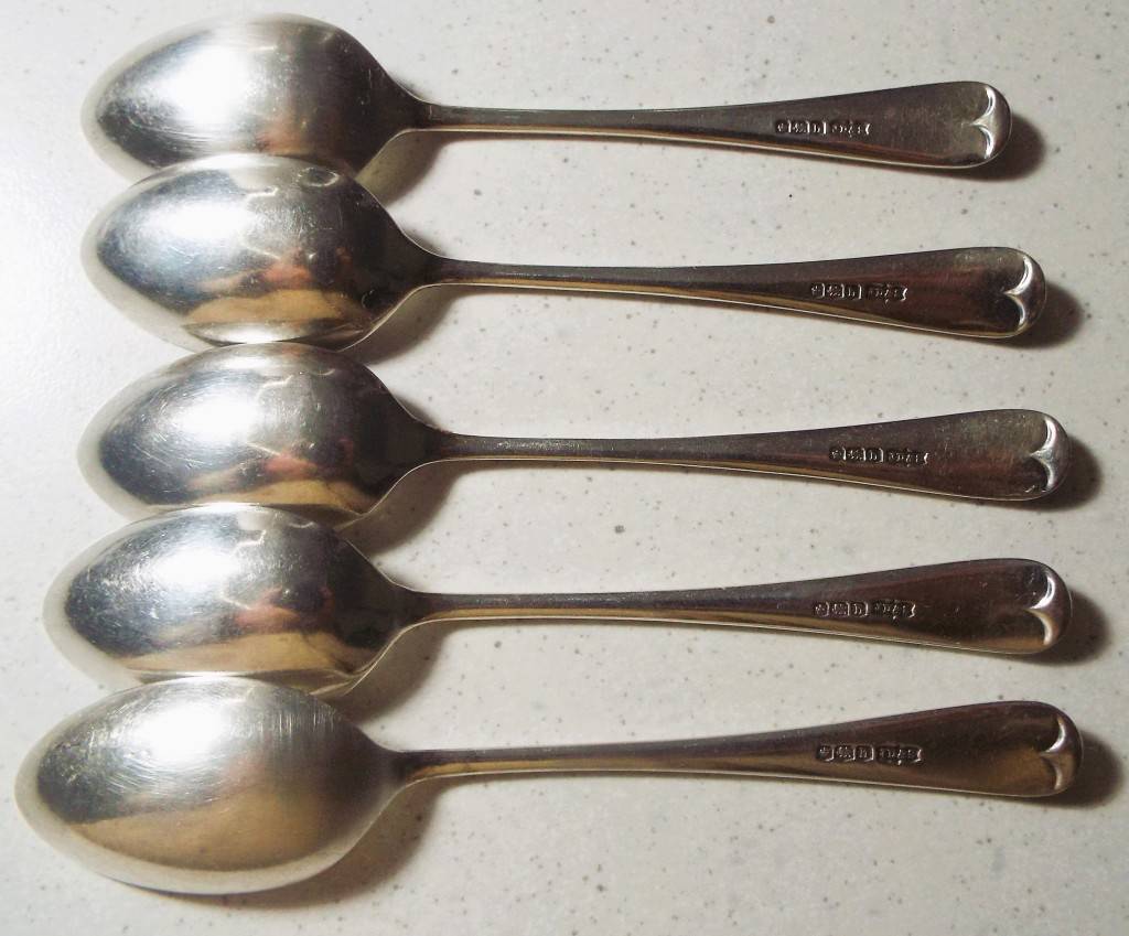 Silver - Antique English silver spoons x 5 , full of hallmarks 925 ...