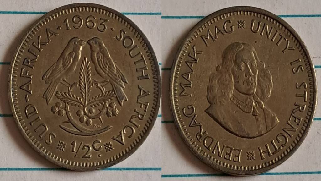 Half Cent - 1963 - SA - ½ - AU/NC- Jan van Riebeeck/`Eendrag maak mag ...