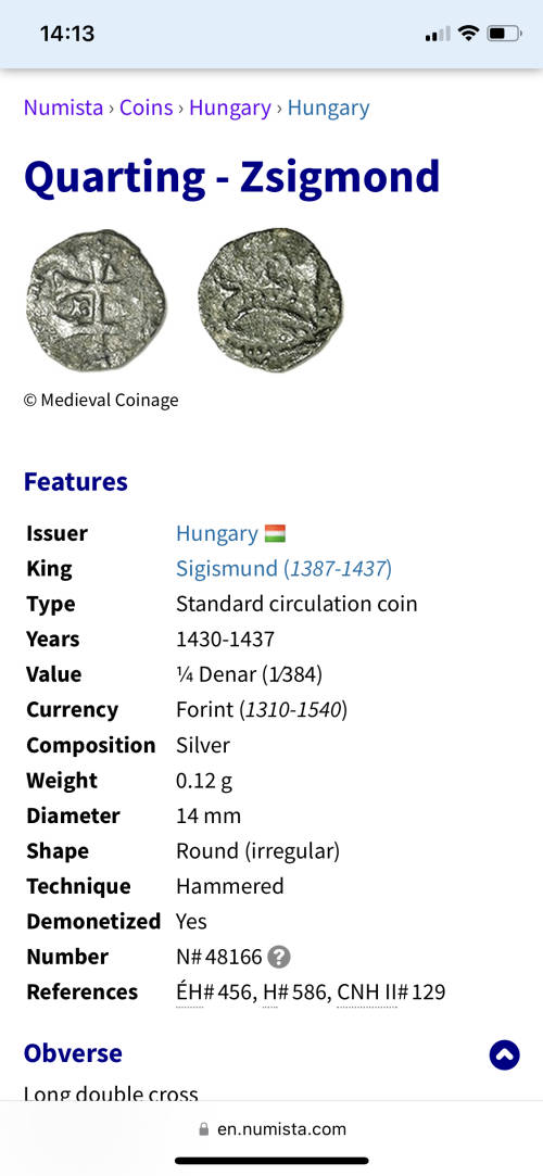 Ancient & Shipwreck - Extremely old Hungarian Quarting (1/4 Denar) coin ...