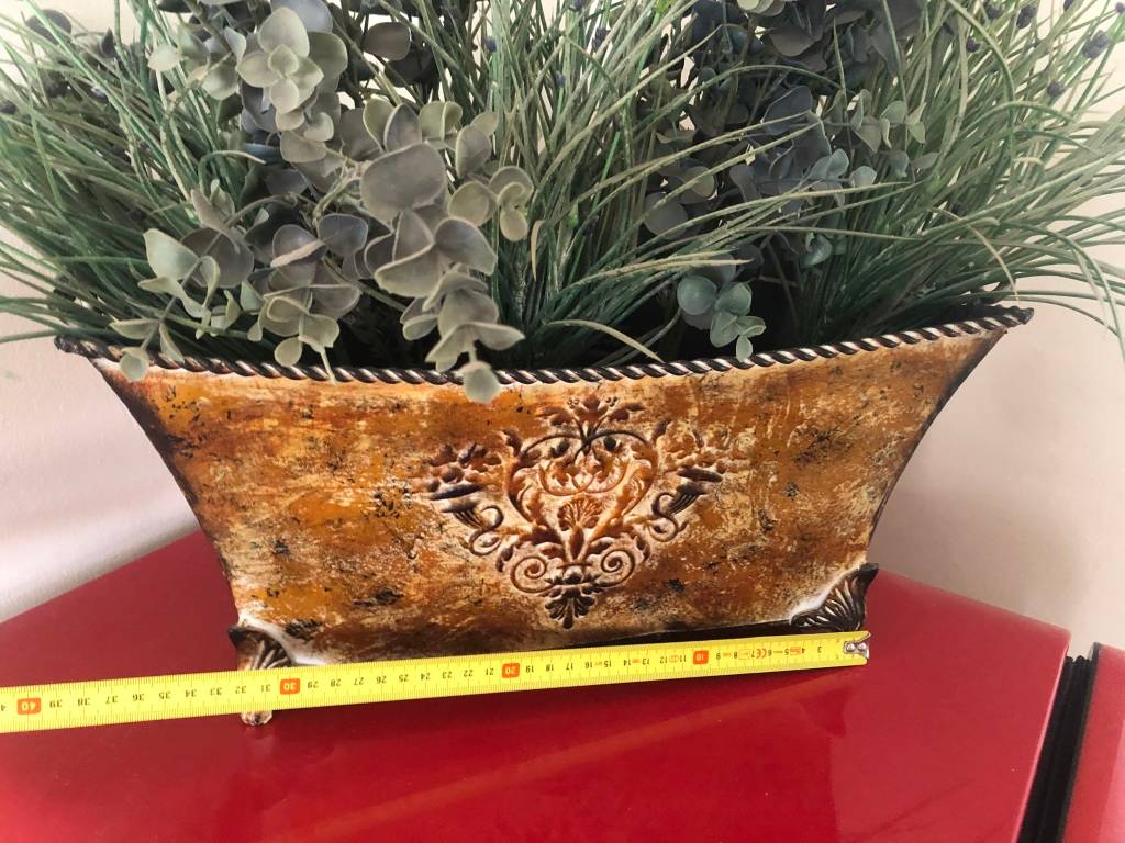 Other Antiques & Collectables - ORNATE METAL FLOWER BOX WITH ARTIFICIAL ...