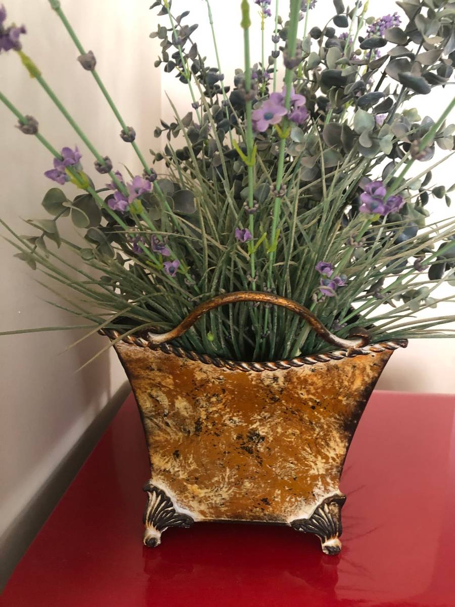 Other Antiques & Collectables - ORNATE METAL FLOWER BOX WITH ARTIFICIAL ...