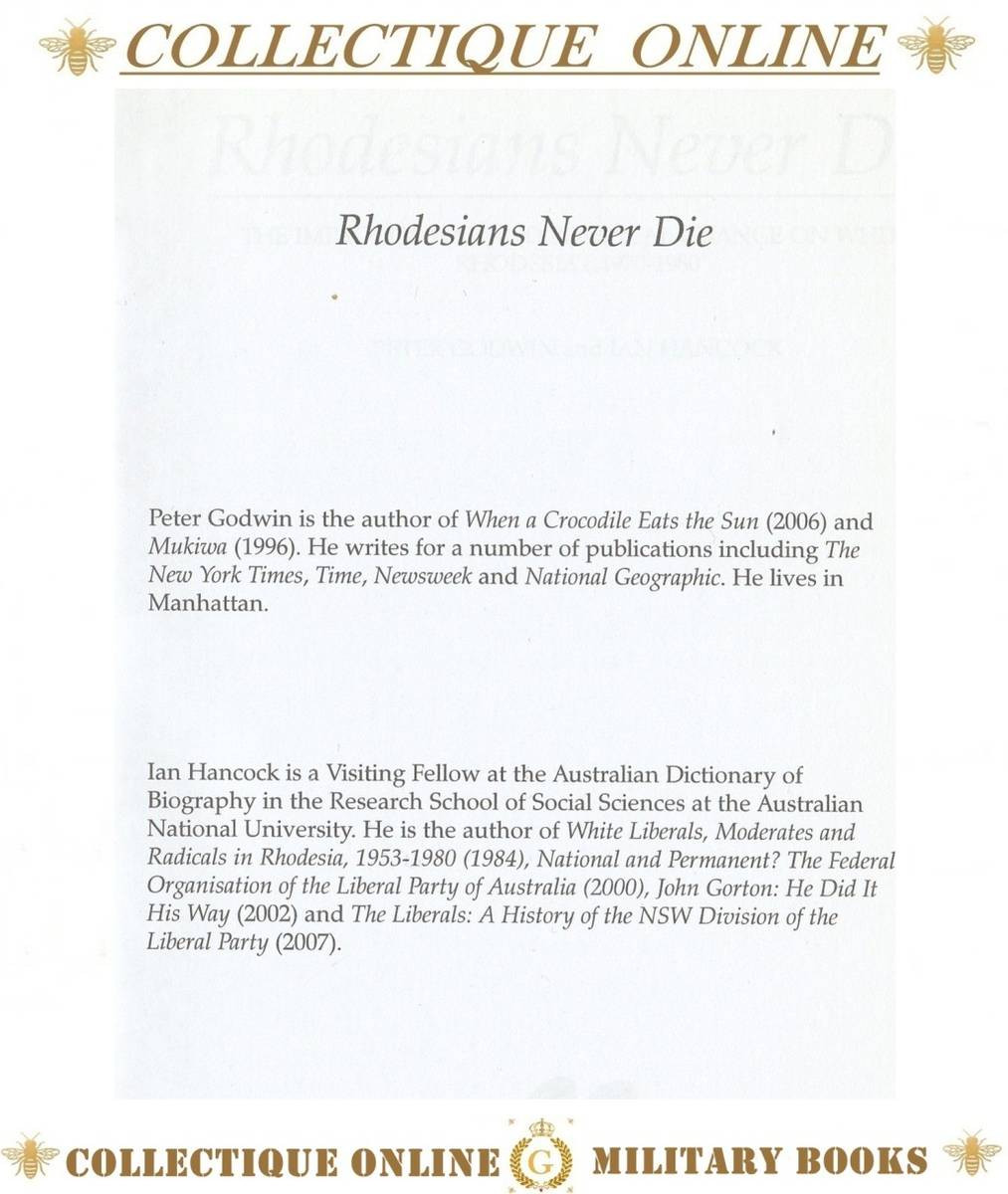 Books - RHODESIANS NEVER DIE : THE IMPACT of WAR and POLITICAL CHANGE ...