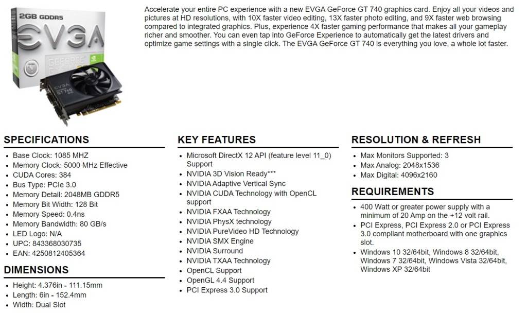 Graphics & Video Cards - EVGA GTX 740 SC 2GB ** GAMING GRAPHICS CARD ...