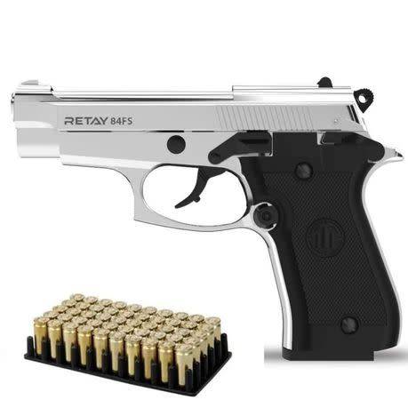 Personal Security - Retay 84FS chrome blank gun + 50 Black Cartridges ...