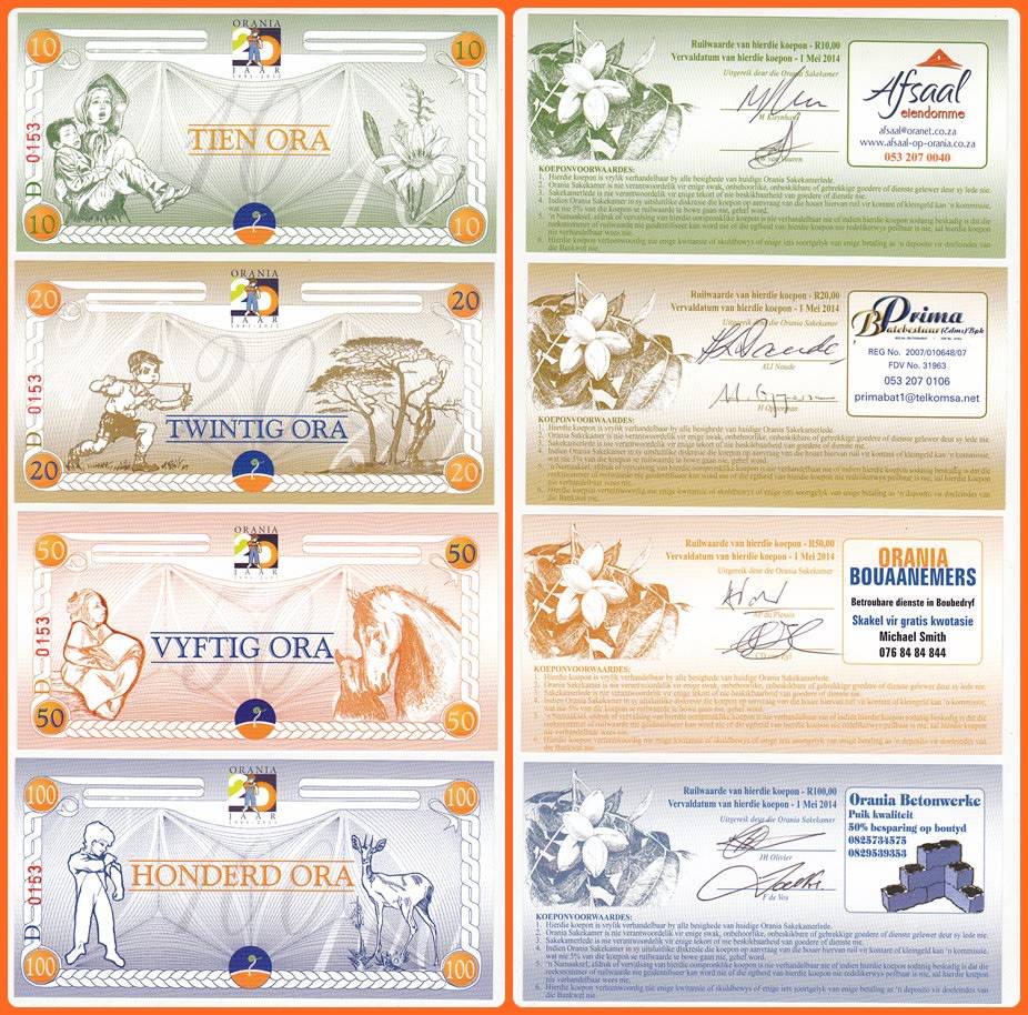 Other South African Bank Notes - ORANIA - SPECIAL UNC ORA SET - D ...