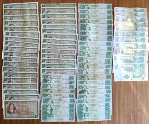 CL Stals - South Africa collection of 71 old R10 bank notes. was sold ...