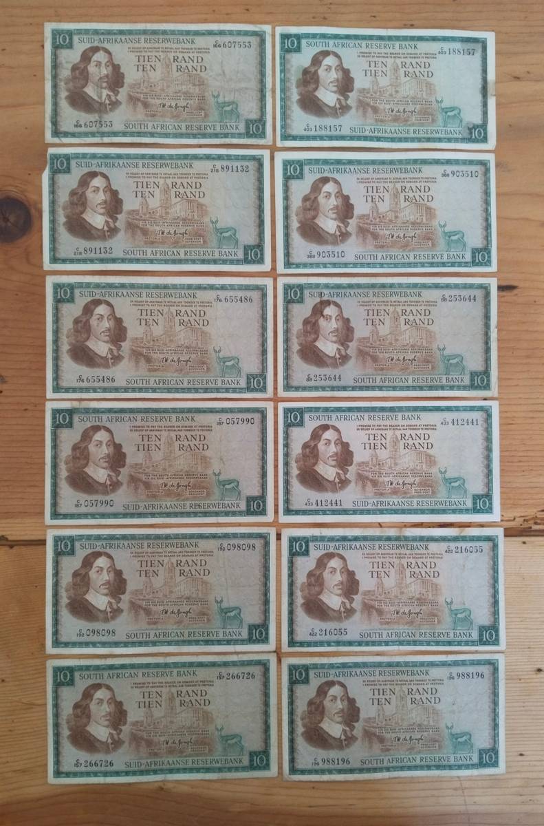 TW de Jongh - South Africa Collection of 41 de Jongh Old R10 bank notes ...