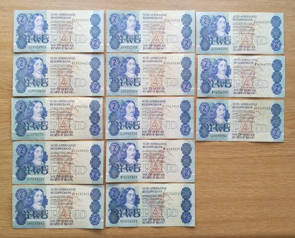 GPC de Kock - South Africa collection of 13 old R2 Bank Notes. was sold ...