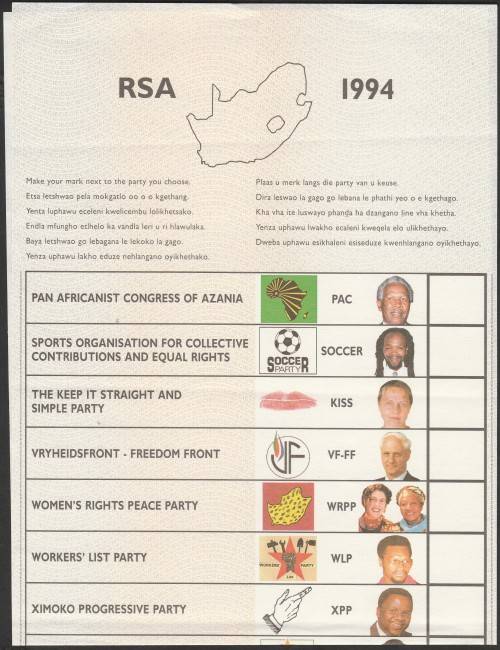 Republic of South Africa - RSA 1994 NATIONAL and PROVINCIAL ELECTION ...