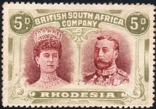Colonial Britain - RHODESIA (B.S.A.C.) SACC175 5d LAKE-BROWN and OLIVE ...