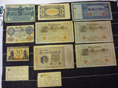 Other International Bank Notes - 11 WW1 German Banknotes- 1910 to 1921 ...