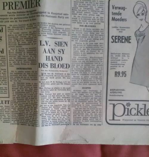 Other Africana - Die Burger koerant/newspaper 8 September 1966: Moord ...