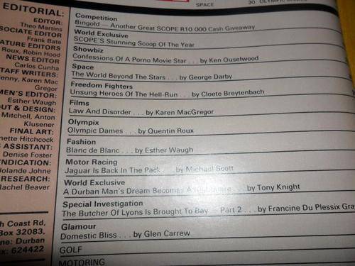 Magazines - SCOPE MAGAZINE 15 JUNE 1984 ( ALLAN HEYL / STANDER GANG ...