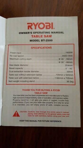 Other Home & Living - Ryobi BT2500 1500w table saw was listed for R1 ...