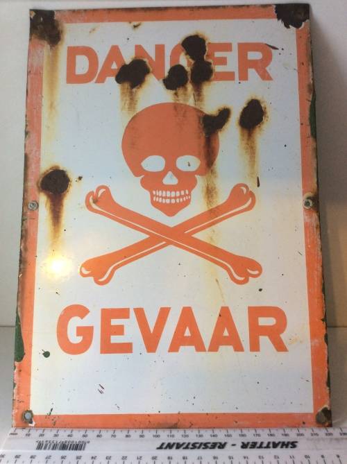 Signage - OLD ENAMEL SIGN - DANGER / GEVAAR - LARGE SIGN 33cm by 23cm ...