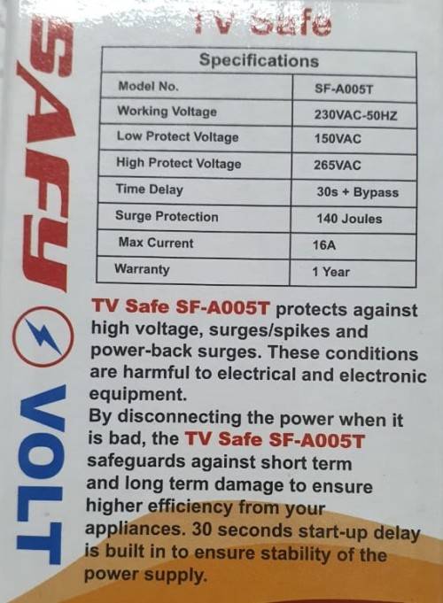 Surge Protection & UPS - SAFY TV Safe Automatic Voltage Protector SF ...