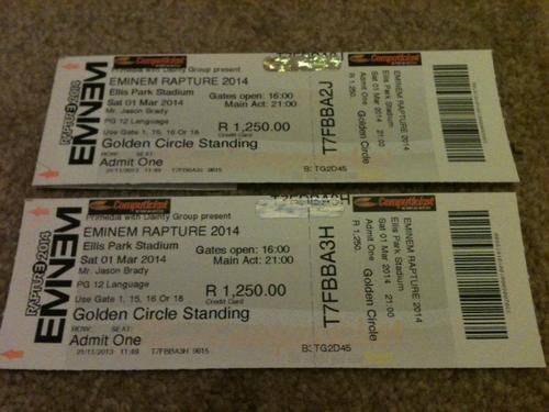 Concert Tickets - ## EMINEM GOLDEN CIRCLE TICKETS x 2!!! South Africa ...
