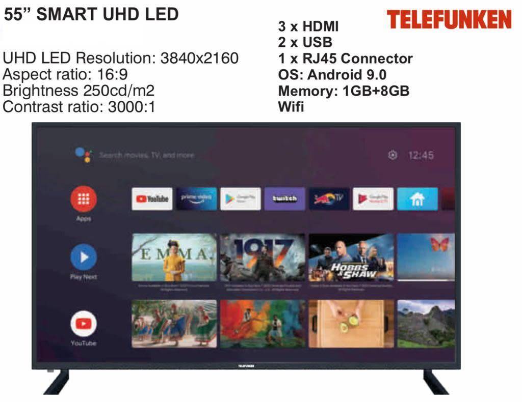 Televisions - Telefunken 55` UHD Smart LED TV - 140cm - Android 9.0 ...