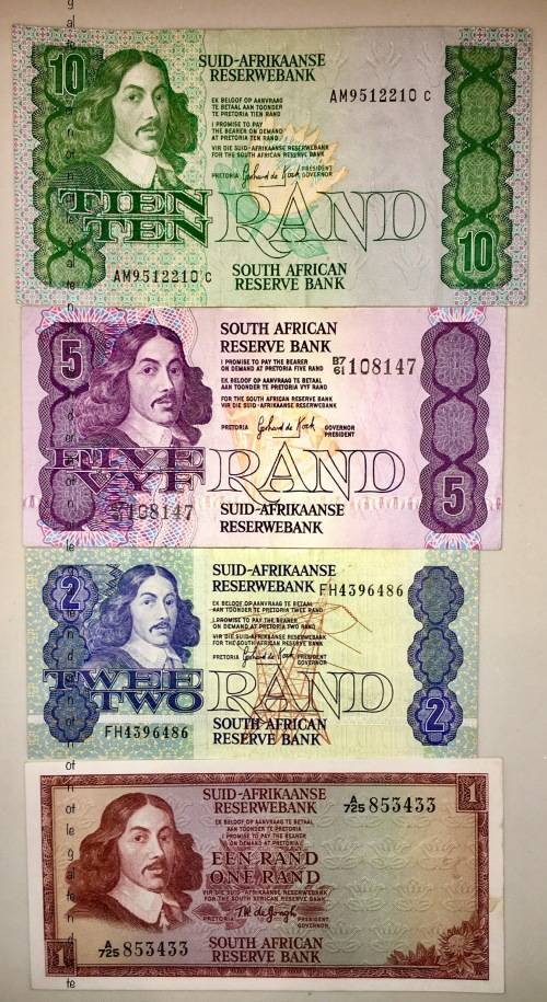 Other South African Bank Notes - SET OF 4 X JAN VAN RIEBEECK R10, R5 ...