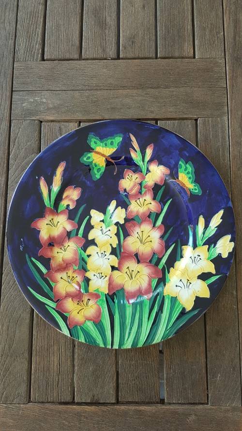 English Porcelain - English Maling Plate. Gladioli Still Blue Design ...