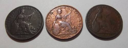 Great Britain - 3 Consecutive George 1111 British Farthing (1/4d) coins ...