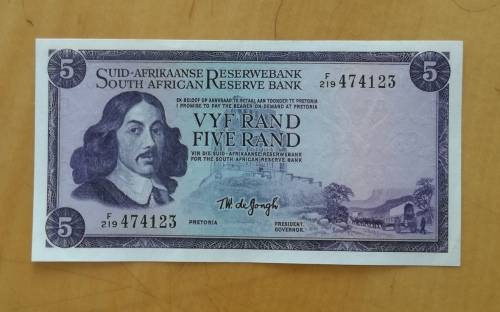 TW de Jongh - South Africa UNC Old R5 bank note. was sold for R85.00 on ...