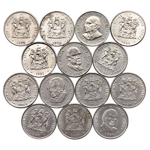 One Rand - Complete set 1977-1990 South Africa Springbok R1 one rand ...