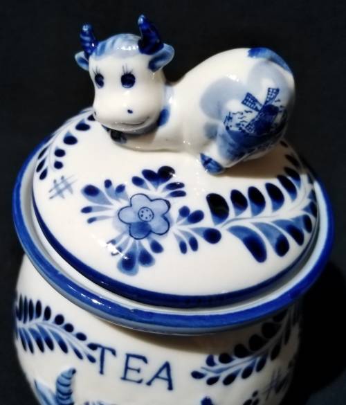 Dutch Porcelain - Delft Condiment Set with cow finials to the lids ...