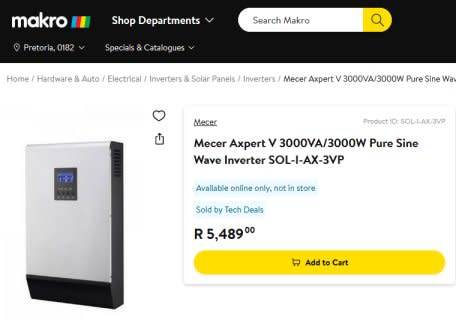 Inverters - Mecer 3000VA/3000W Pure Sine Wave Inverter was sold for R3 ...
